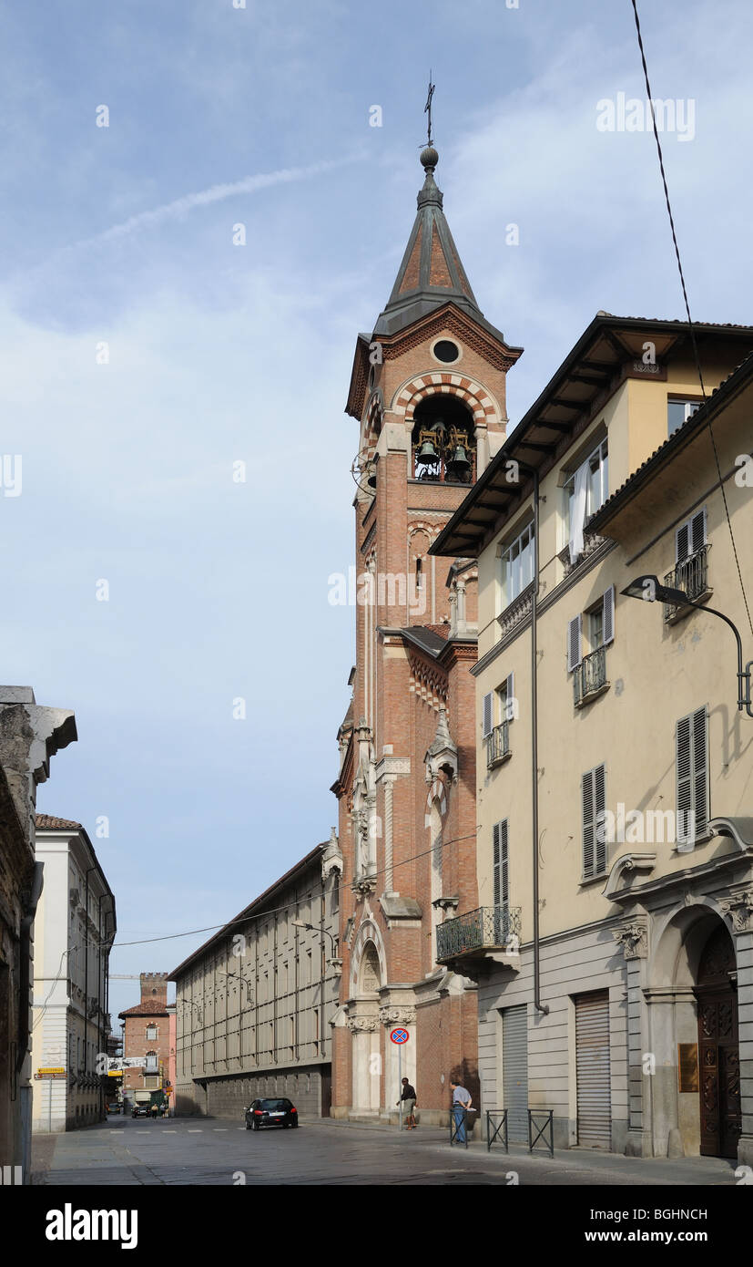 Bell tower campanile and buildings on Corso Vittorio Alfieri Asti ...