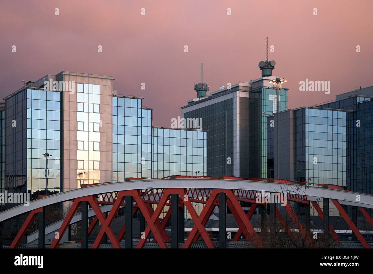 Trafford Road Bridge, over the Manchester Ship Canal, and World Trade ...