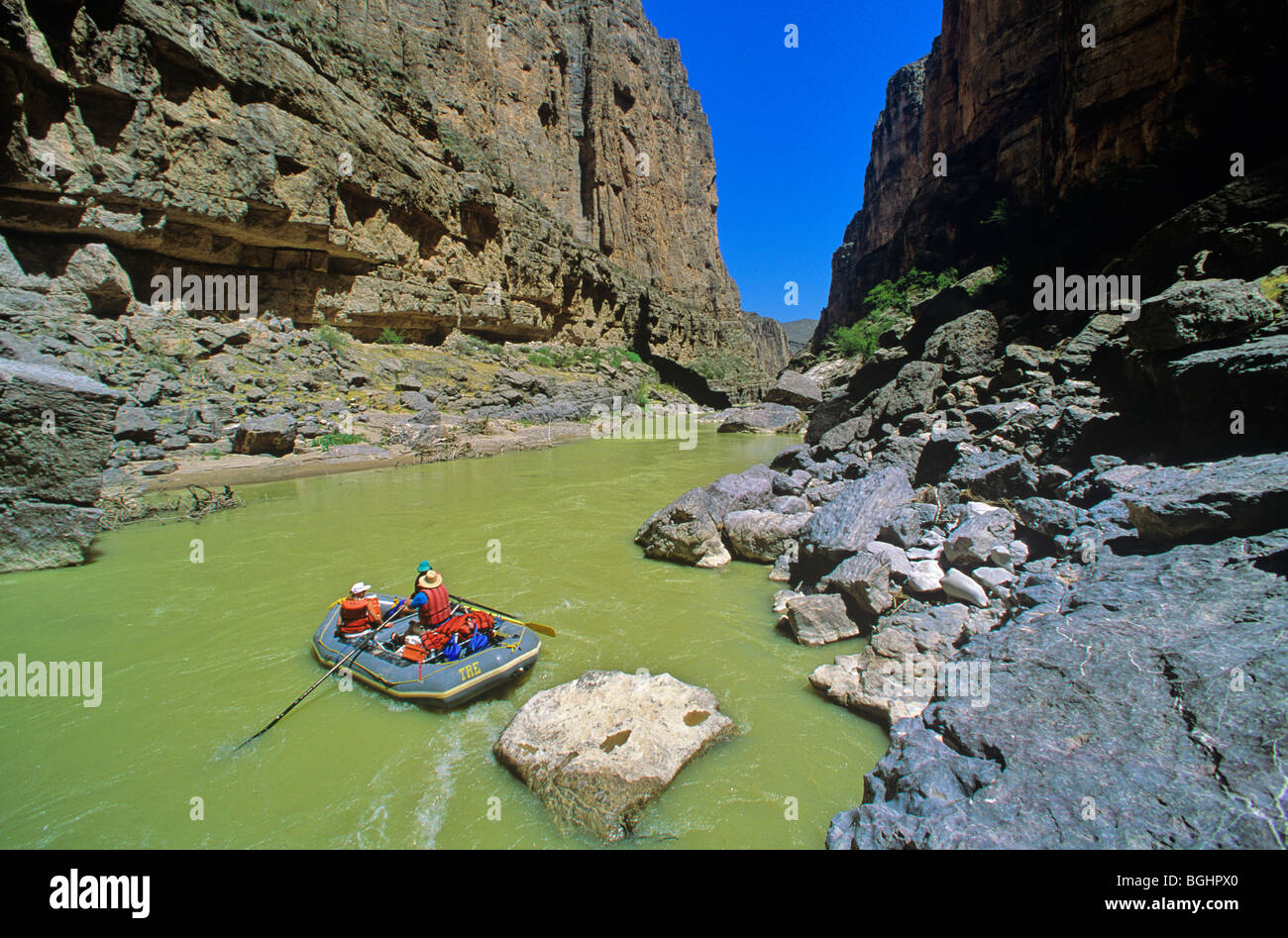 Raft at "Tight Squeeze" on the Rio Grande in Mariscal Canyon, Big Bend ...