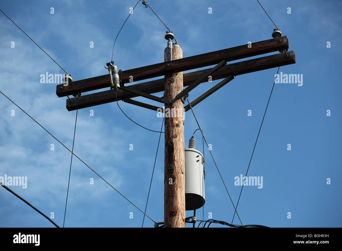 High voltage lines on a utility pole Stock Photo - Alamy