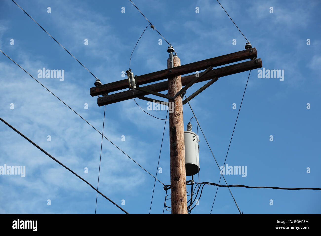 High voltage lines on a utility pole Stock Photo - Alamy