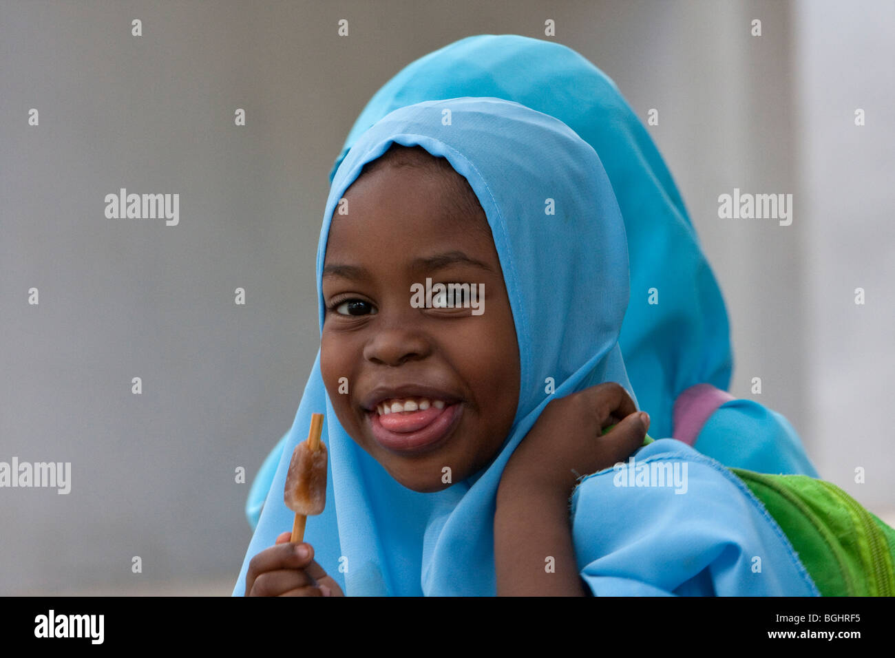 Zanzibar, Tanzania. Zanzibari Muslim Girl with Headscarf Stock Photo ...