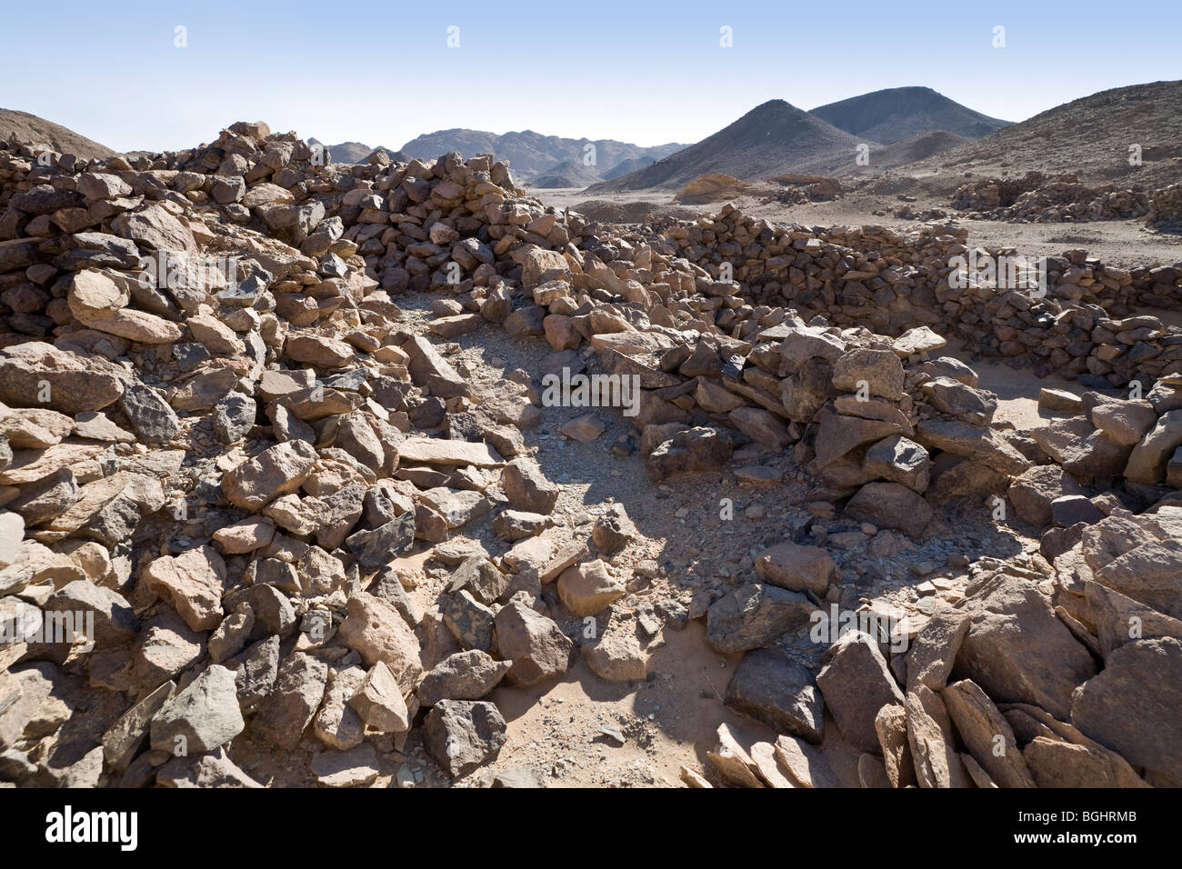 Remains of a Roman garrison showing rooms of the fort in the Eastern ...