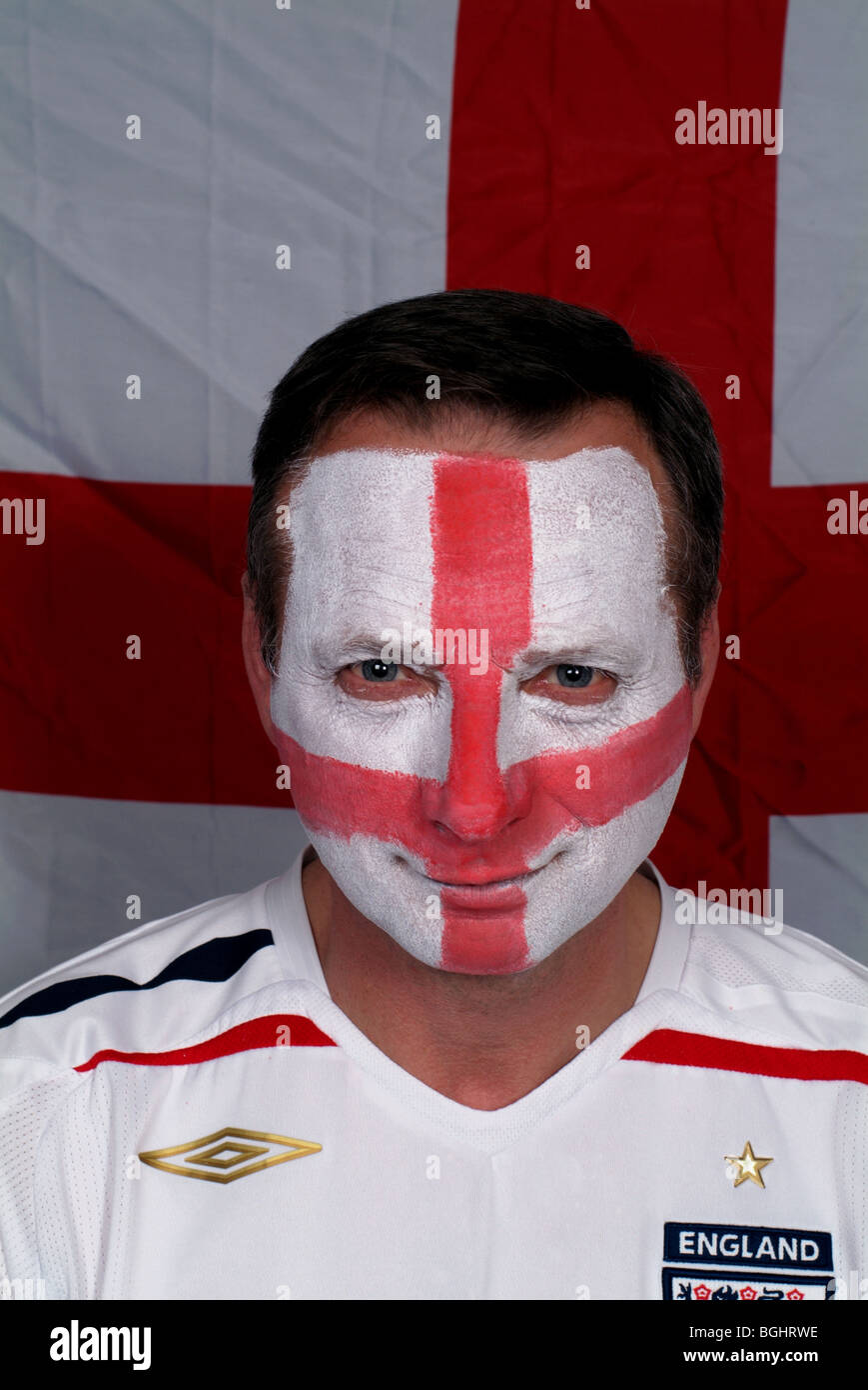 England football fans with faces painted Stock Photo - Alamy