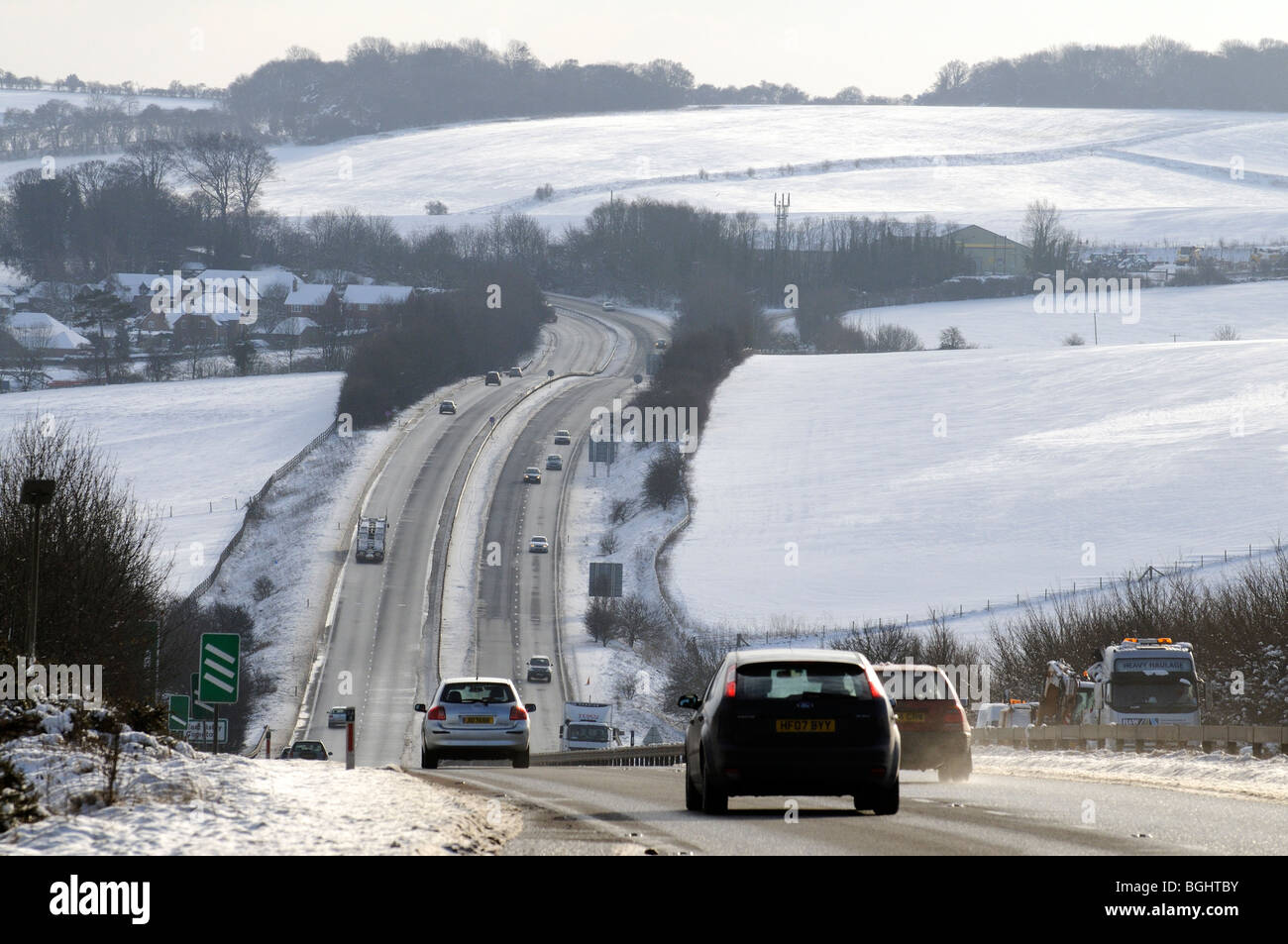 A34 trunk road southbound carriageway looking towards East Ilsey close ...