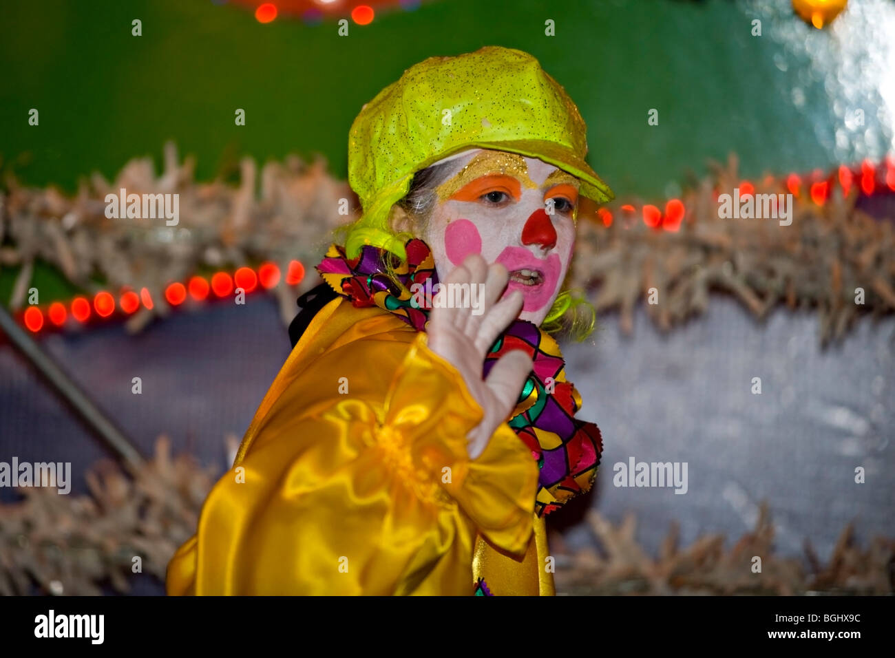 A Female Clown on a Decorated Float during a Christmas Parade Stock ...