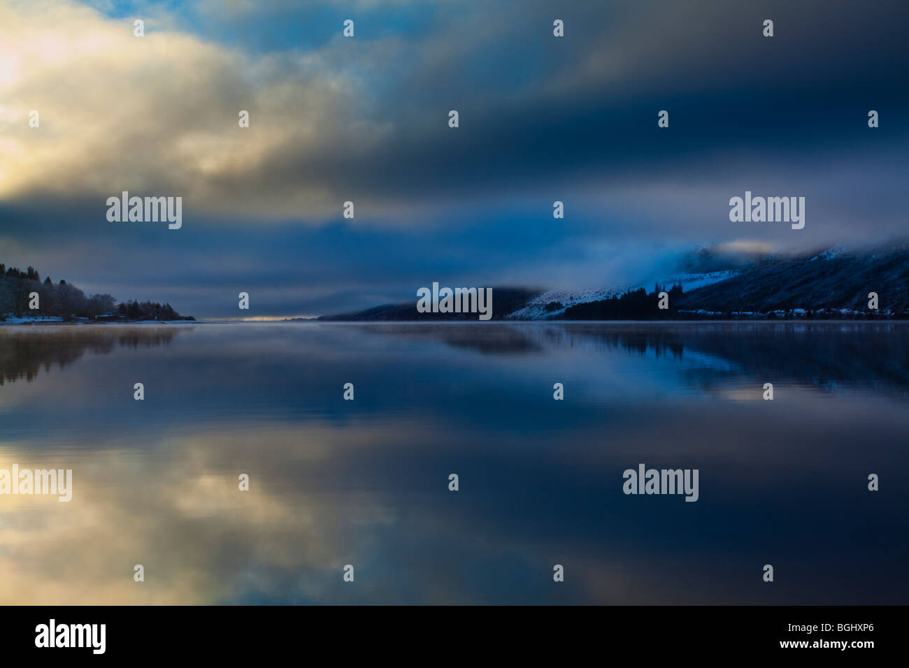 Scotland, Scottish Highlands, Loch Lochy. Cloud formations reflected ...