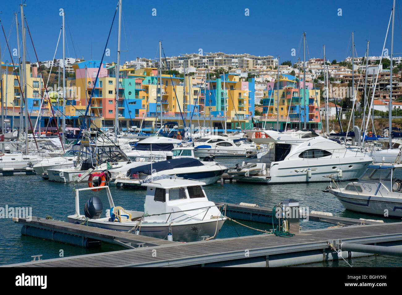 Albufeira colourful buildings marina algarve hi-res stock photography ...