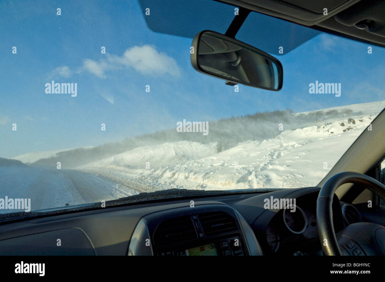 bad winter snow driving conditions from inside the car derbyshire peak ...
