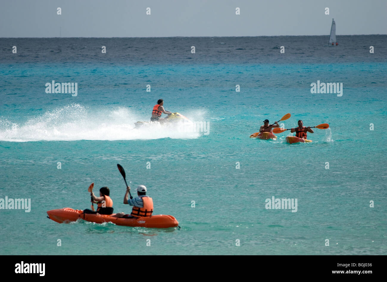 Kayaks and other water sports at a resort in Riviera Maya, Mexico Stock ...