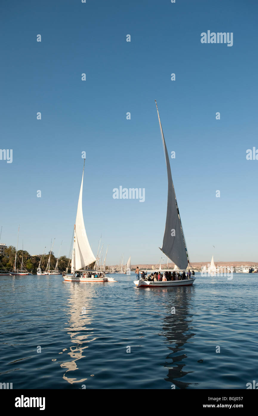 Felucca boats on the Nile in Aswan, Egypt, Africa Stock Photo - Alamy