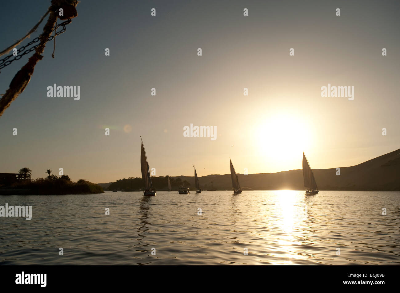 Felucca boats on the Nile in Aswan, Egypt, Africa Stock Photo - Alamy