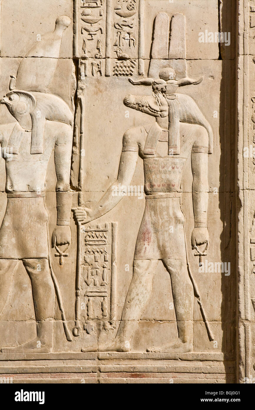 Gods Haroeris and Sobek at the Temple of Haroeris and Sobek at Kom Ombo ...