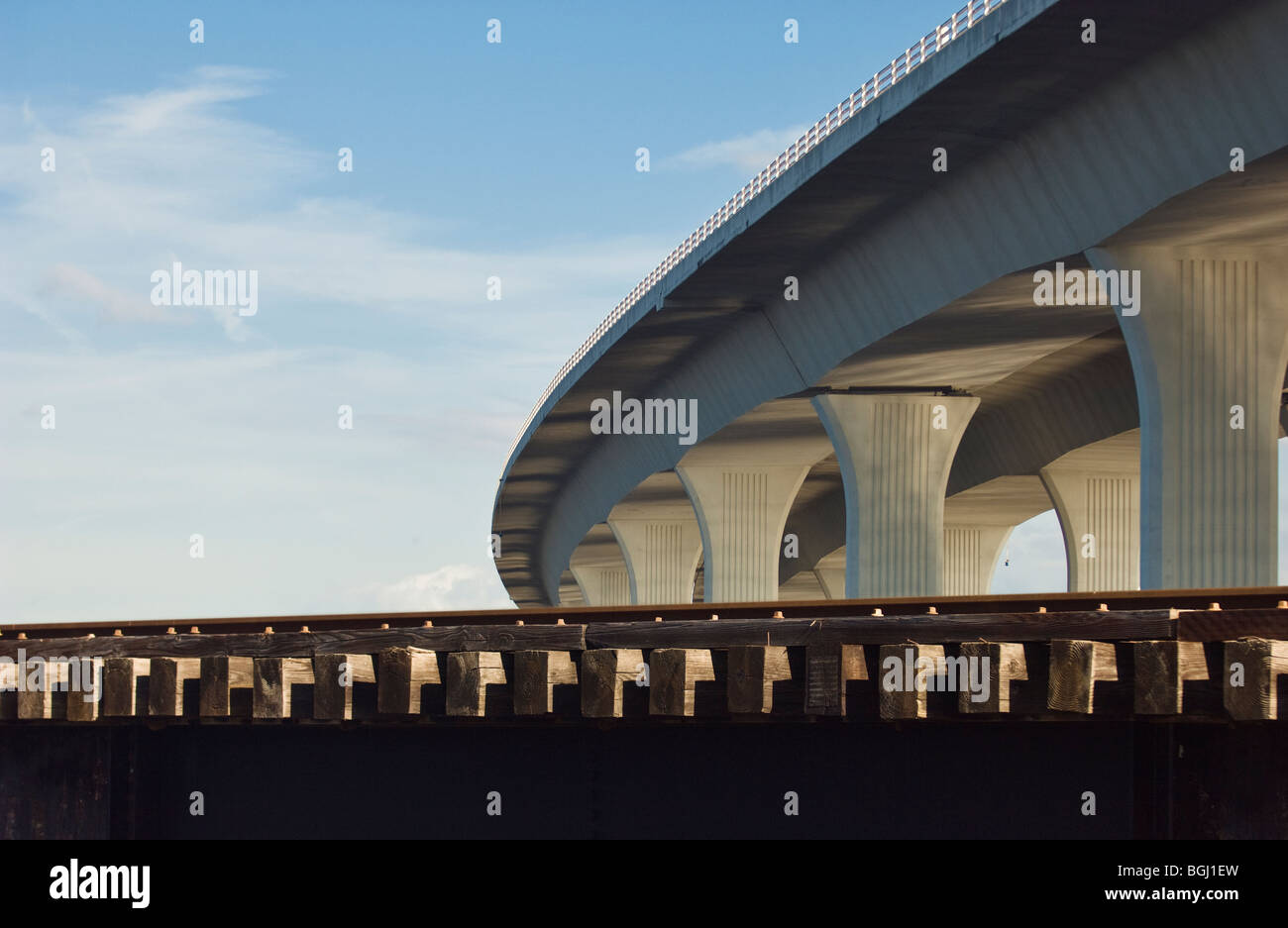 railroad and automobile bridges over water Stock Photo - Alamy