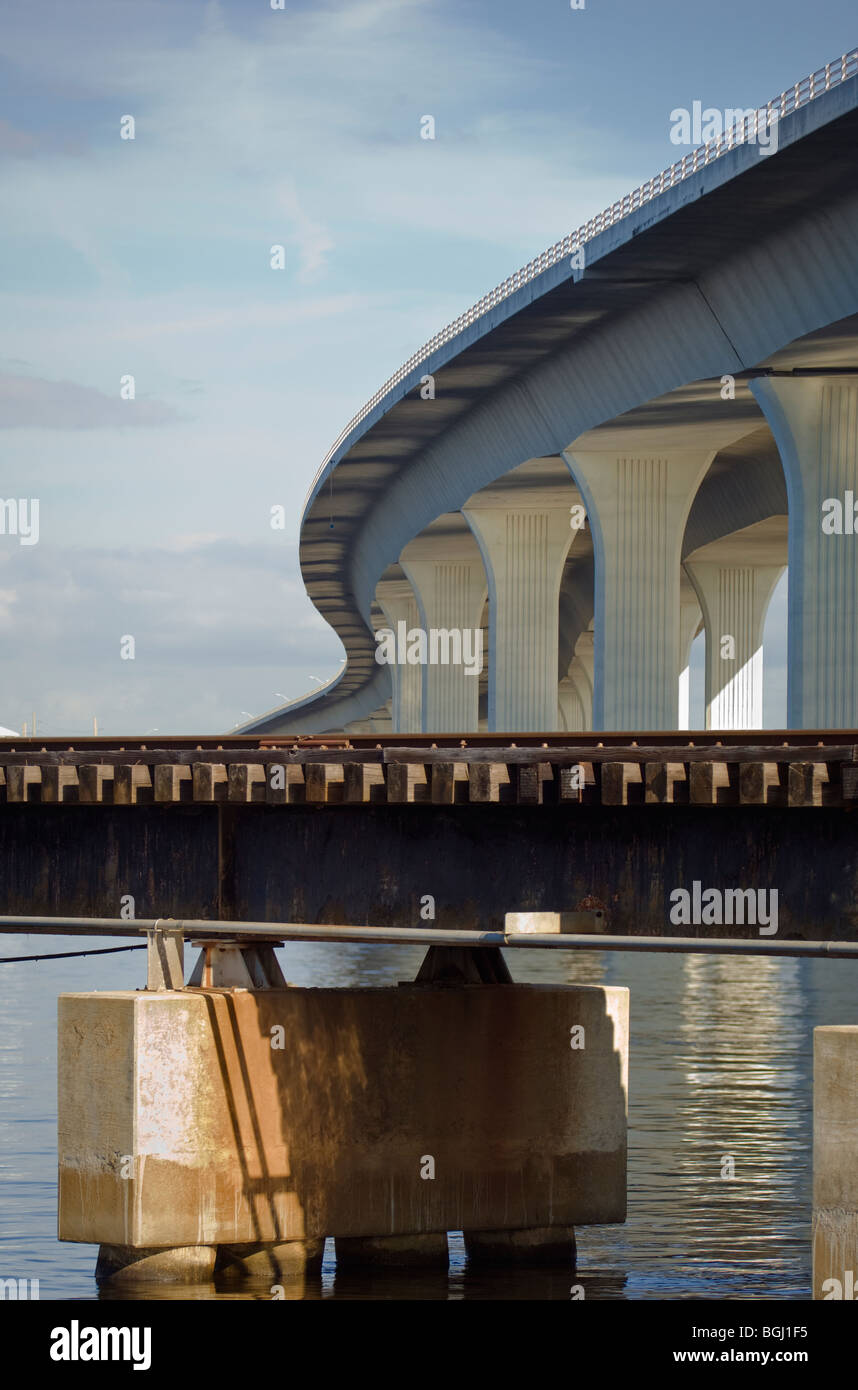 railroad and automobile bridges over water Stock Photo - Alamy