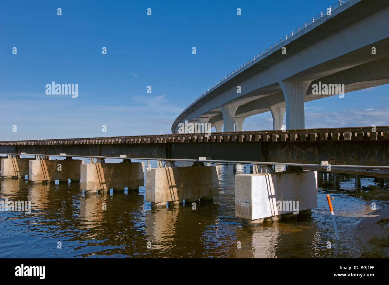 railroad and automobile bridges over water Stock Photo - Alamy