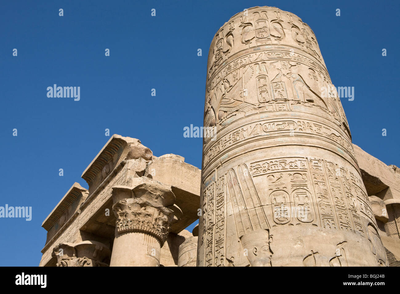 Pillar and facade at the Temple of Haroeris and Sobek at Kom Ombo in ...