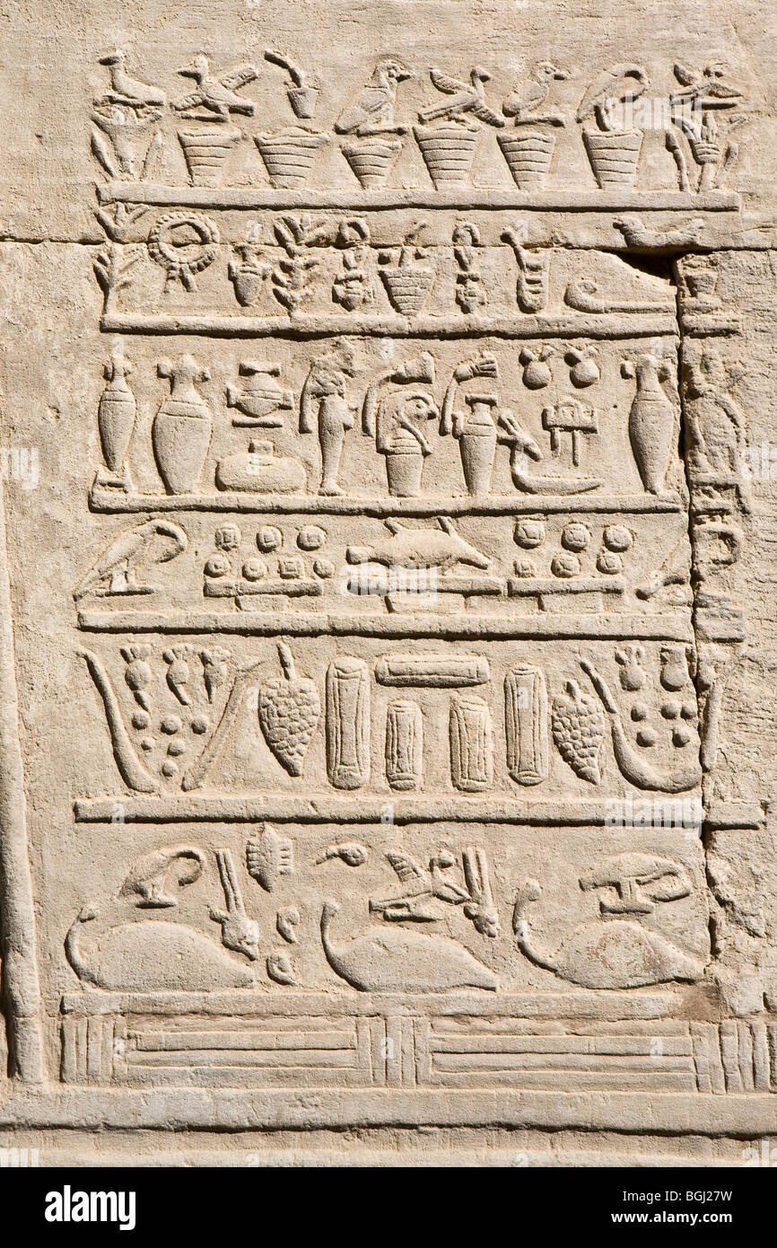 Relief of offerings at the Temple of Haroeris and Sobek at Kom Ombo in ...