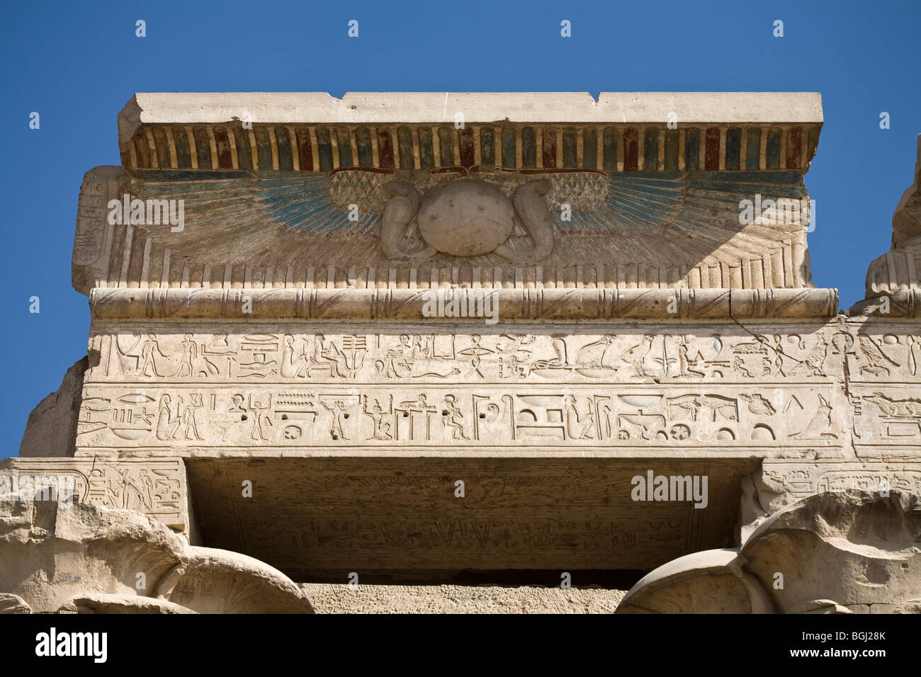 Facade showing winged sun disk at the Temple of Haroeris and Sobek at ...
