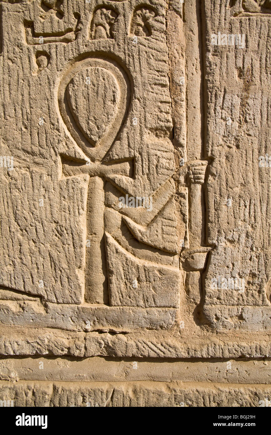 Relief of Ankh with arms on staff at the Temple of Haroeris and Sobek ...