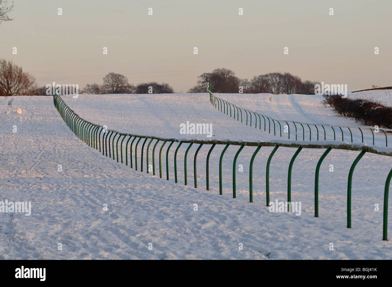 Warwick Racecourse with snow on, Warwickshire, England, UK Stock Photo ...