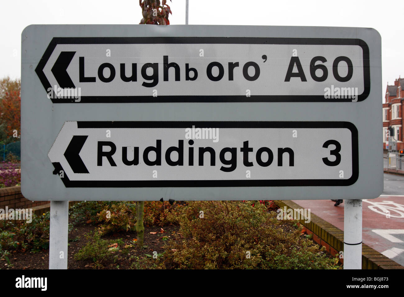 Loughborough and Ruddington A60 signpost in Nottingham Stock Photo - Alamy