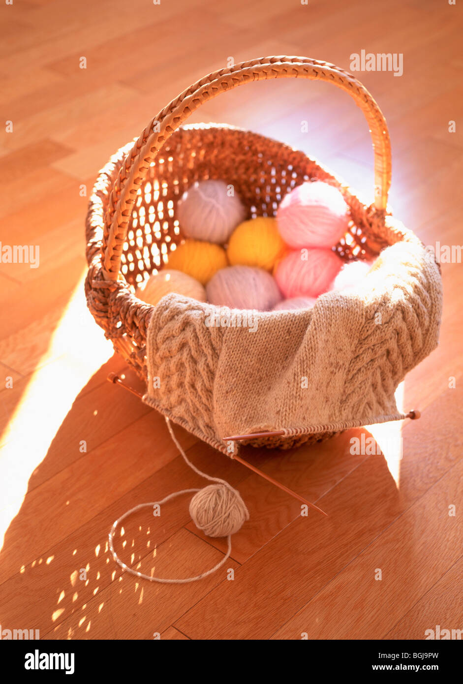 Basket of knitting Stock Photo - Alamy