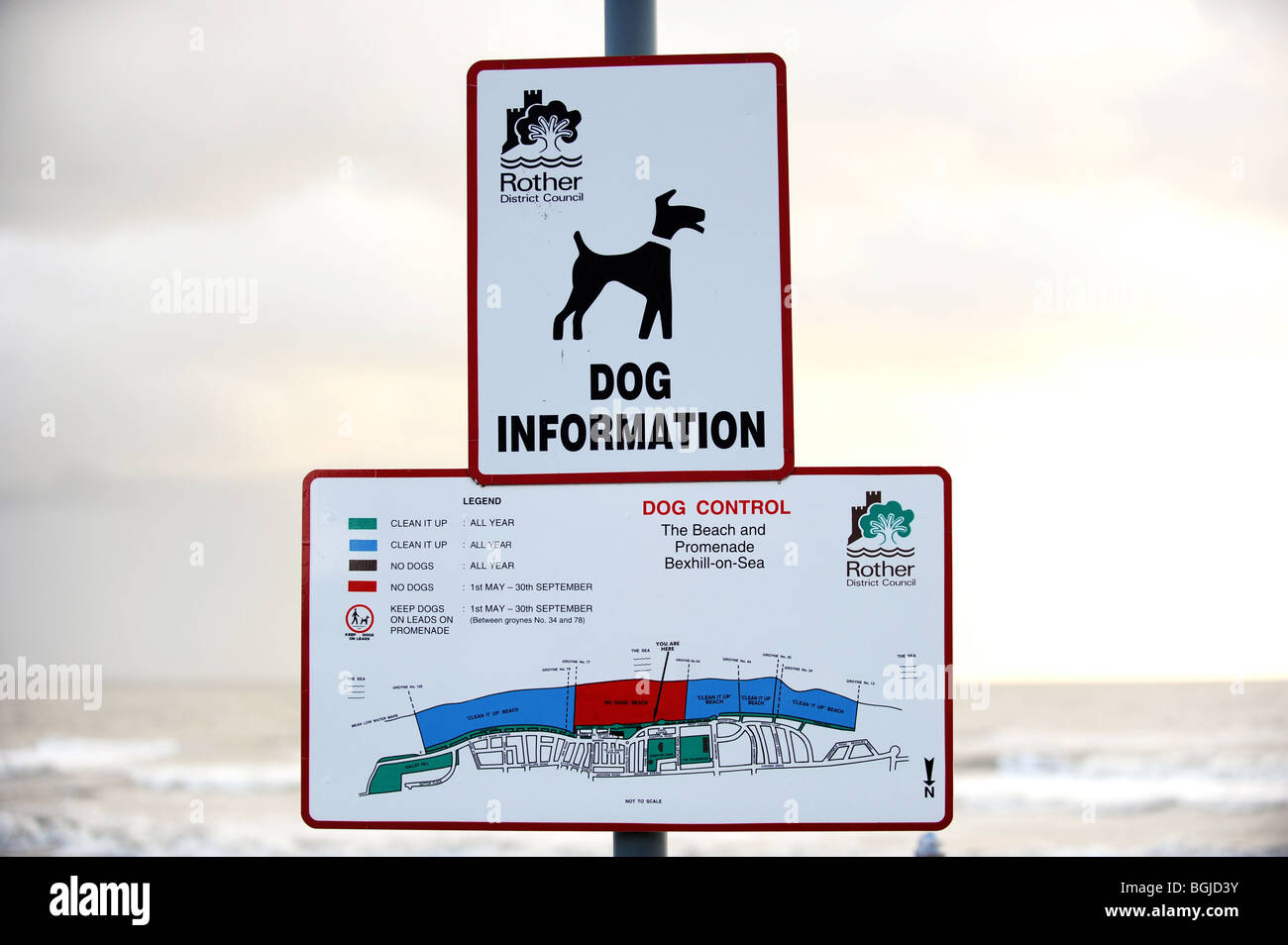 Dog information sign on bexhill seafront Stock Photo - Alamy
