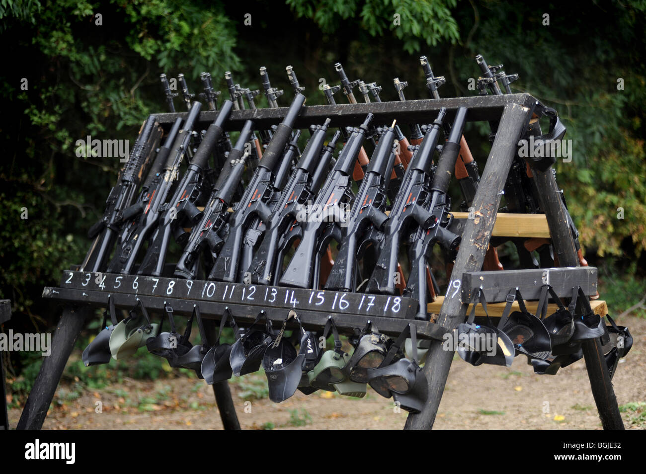 A row of air soft guns used instead of paintballing Stock Photo - Alamy