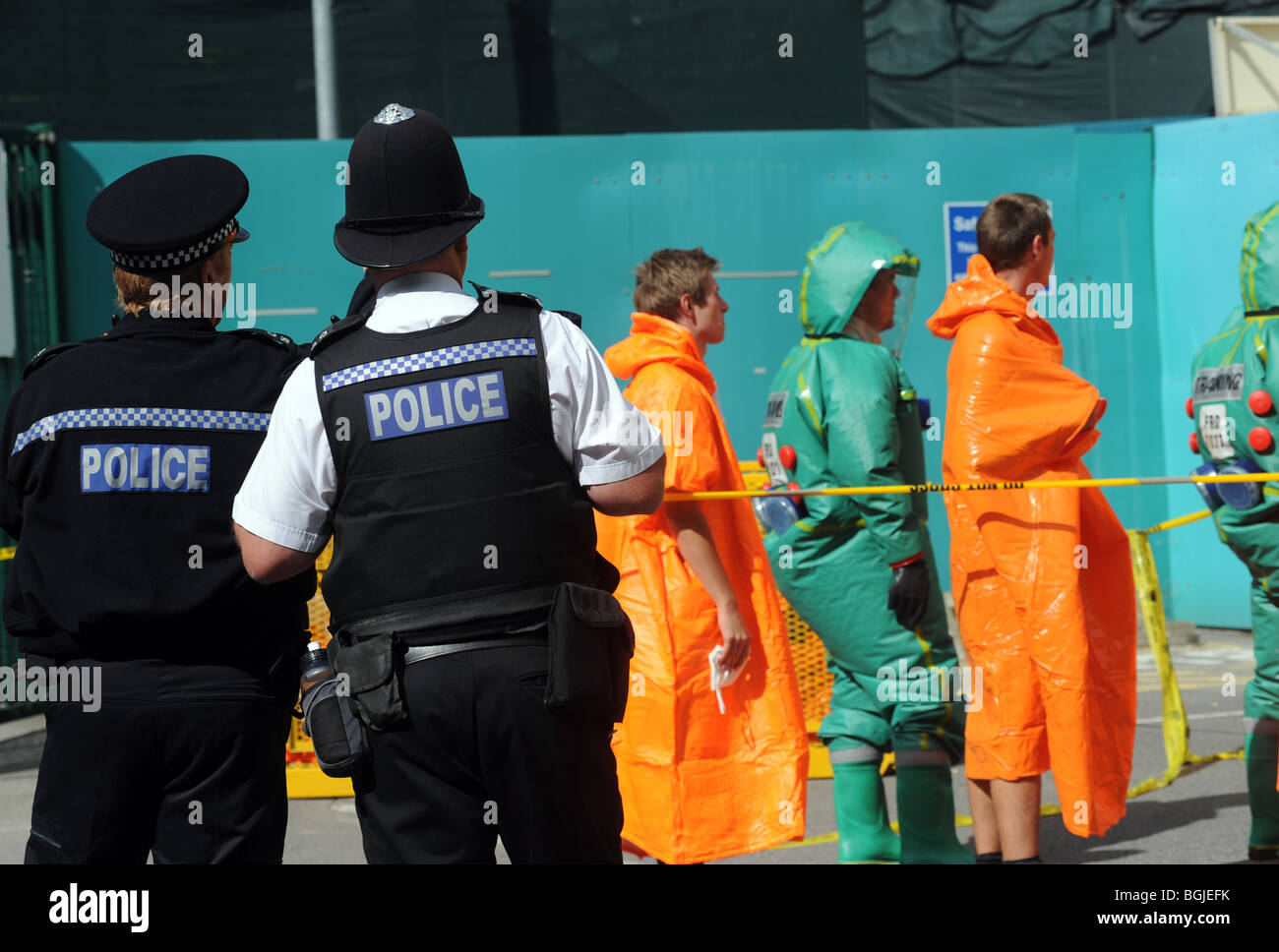 The emergency services taking part in a chemical, biological attack ...