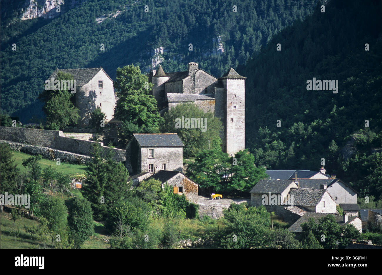 View over the Village & Château of Prades (c13th), Gorges du Tarn or ...