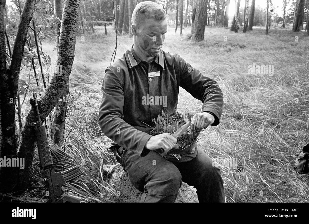 Swedish conscript soldier during maneuvers 1988. K3 Ranger Battalion ...
