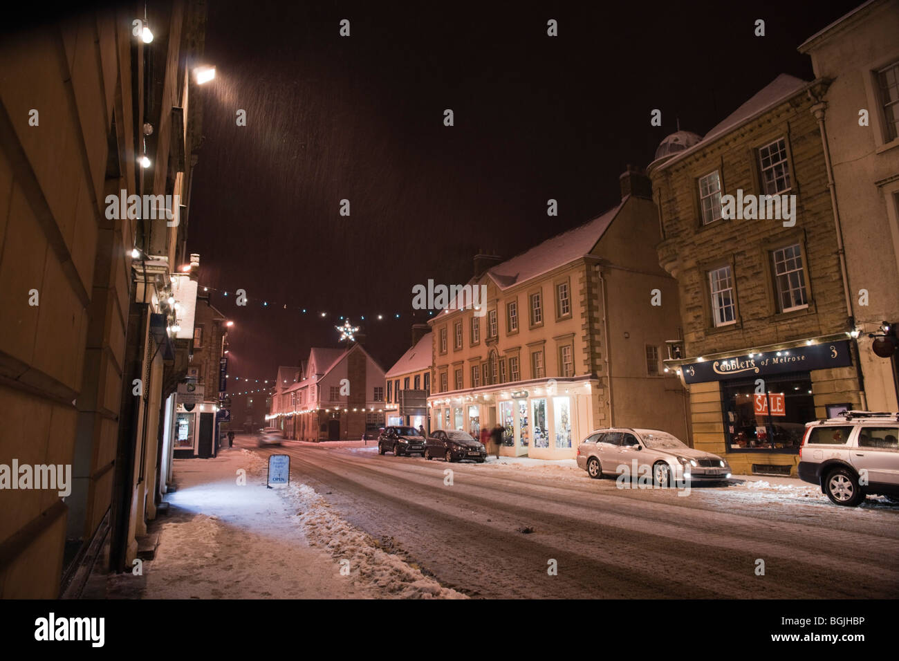 Winter in Scotland - Kelso, Scottish Borders. Night scene with snow ...