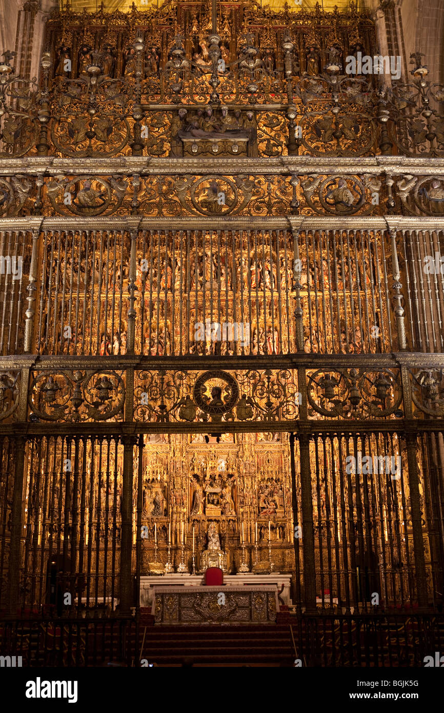 Carved and painted retablo, Capilla Mayor, Seville Cathedral, Spain ...
