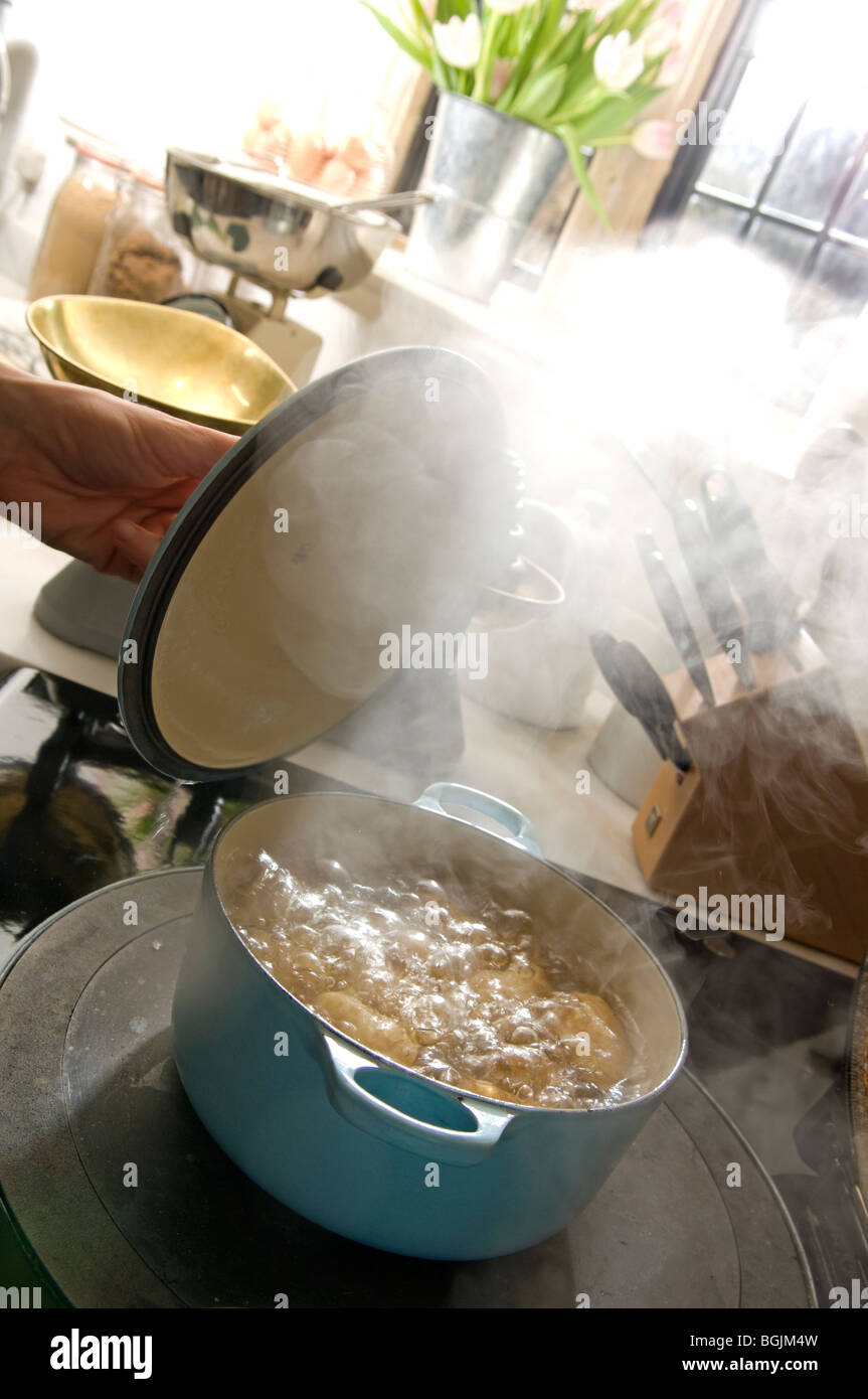 Boiling vegetables on a stove Stock Photo - Alamy
