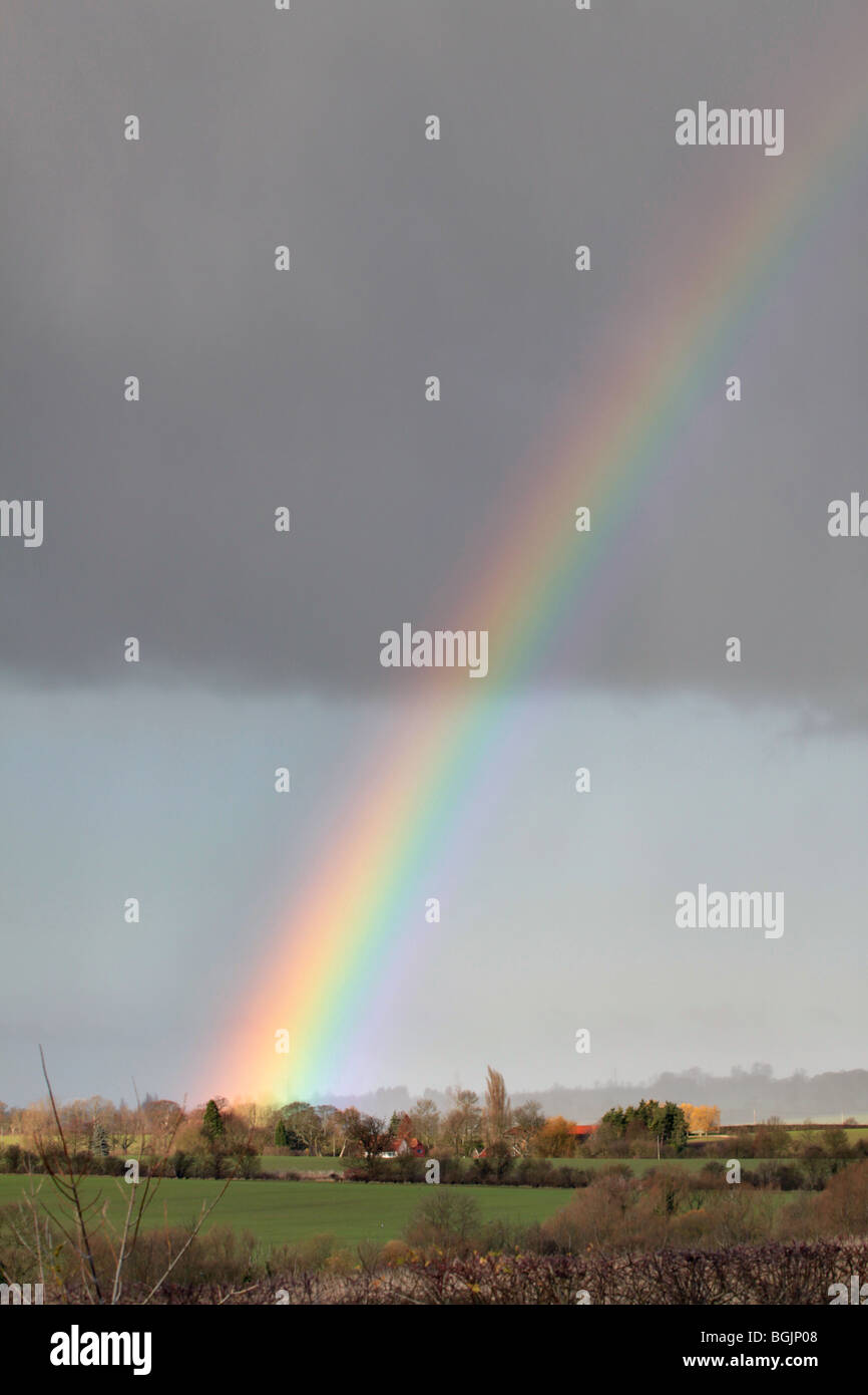 Rainbow over English countryside sense of hope and happiness Stock ...