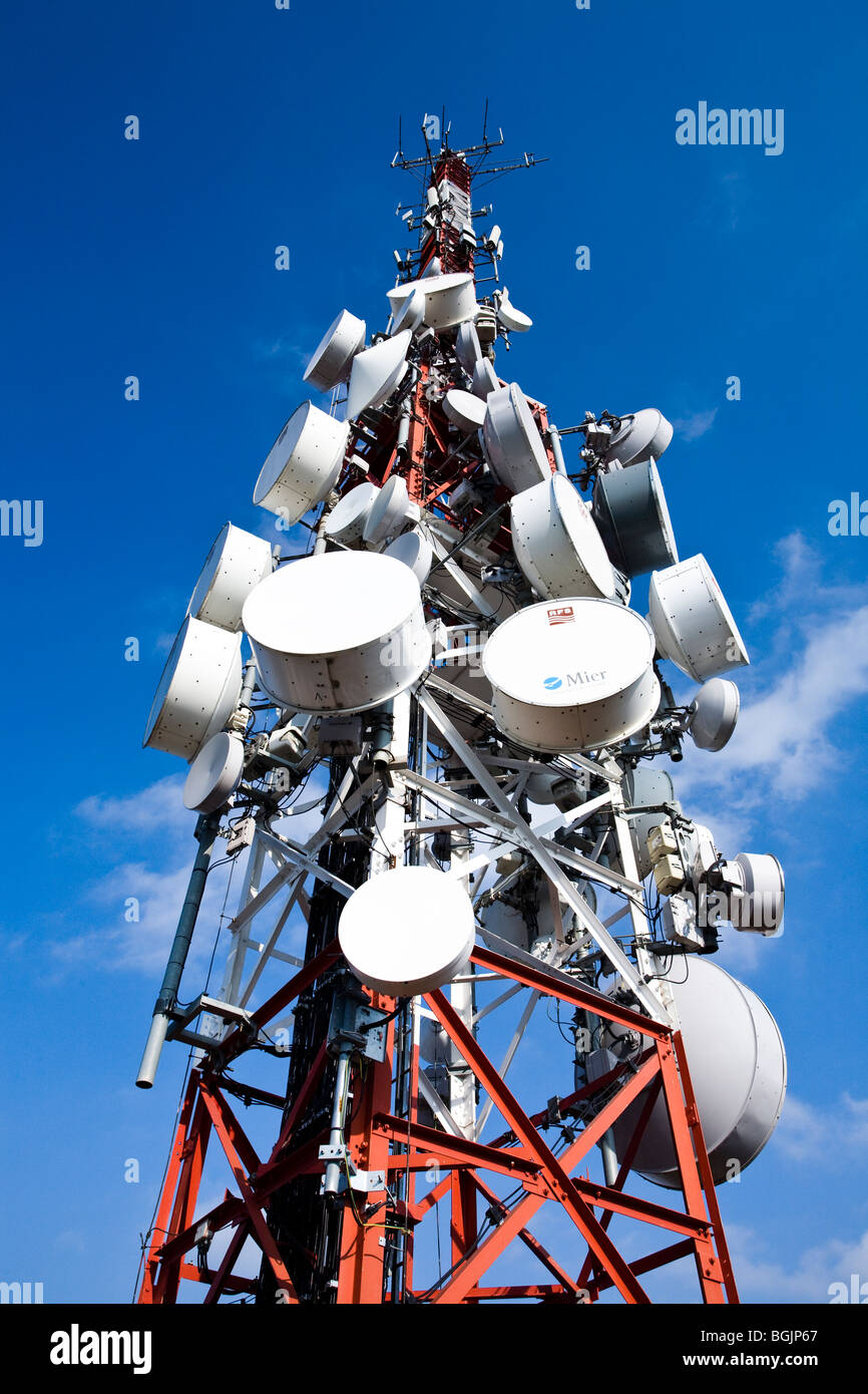 communication tower with parabolic antennas located near terrassa Stock Photo - Alamy
