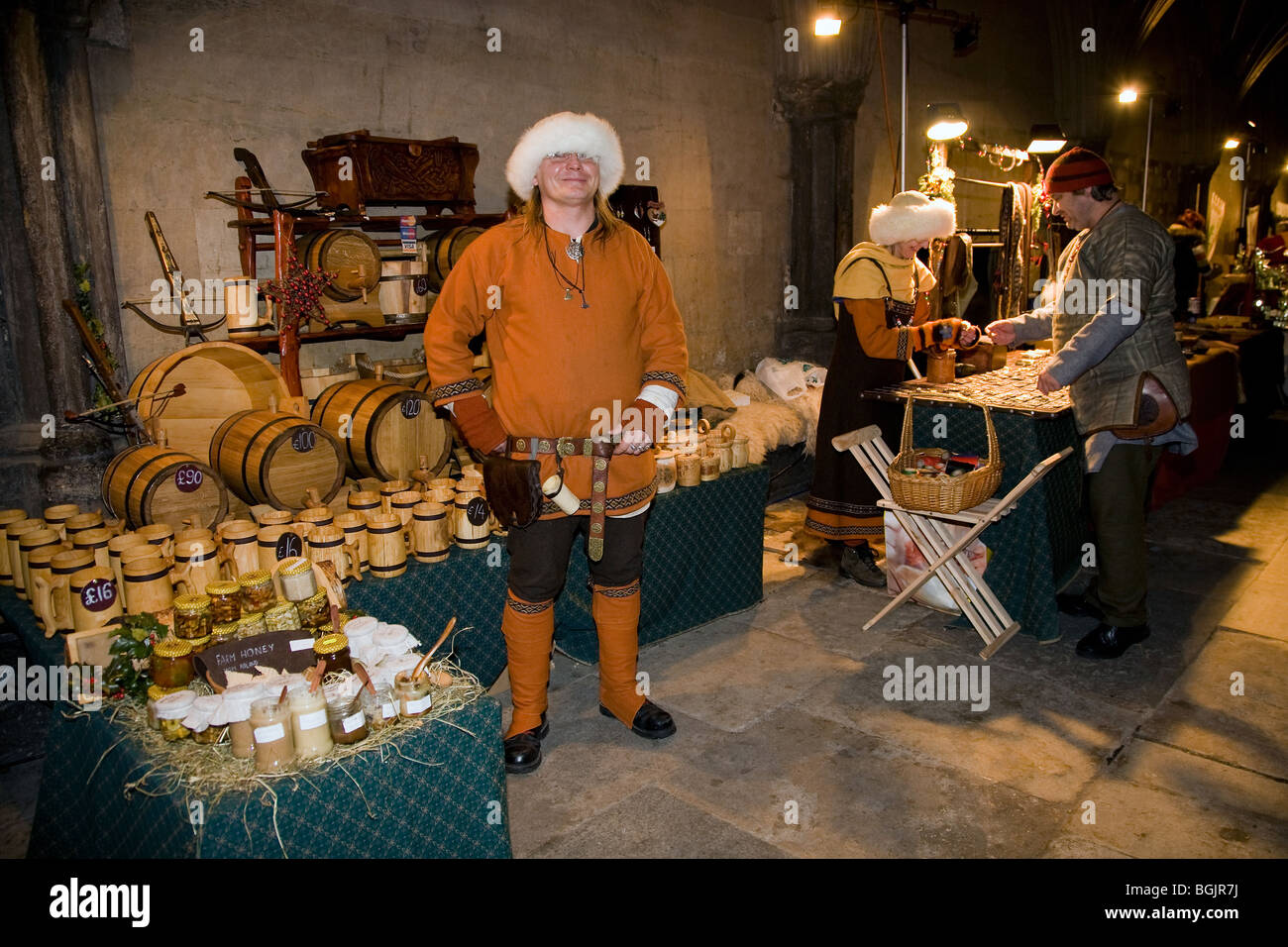 Polish market trader and his Viking themed stall at Norwich Cathedral ...