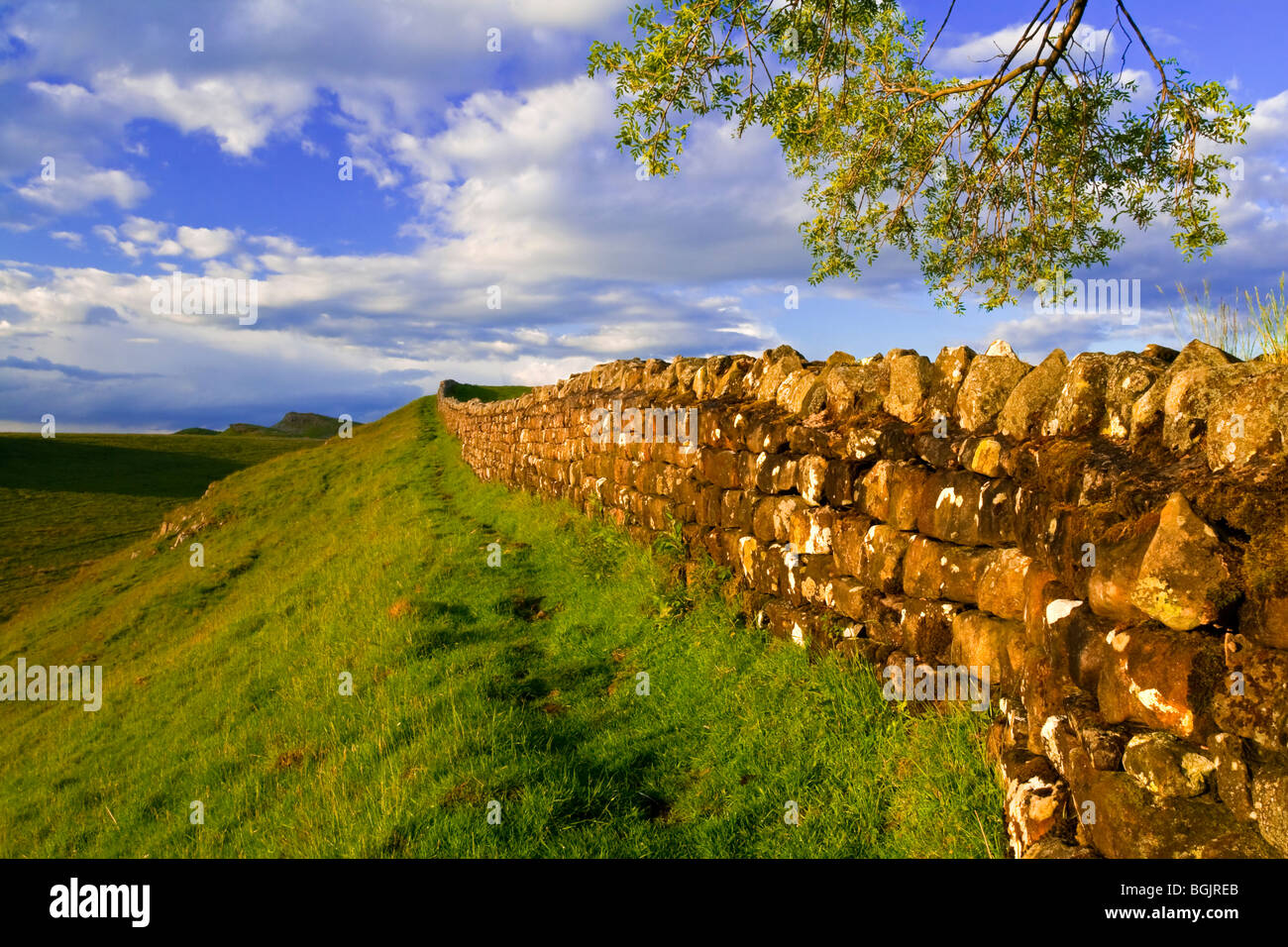 View of Hadrian's Wall an ancient Roman remain looking east near Knag ...