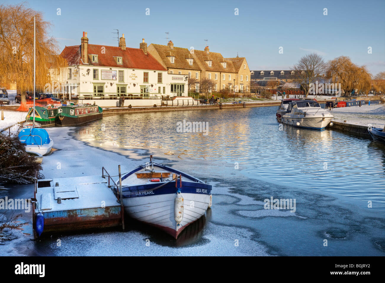 Ely town quay in winter, Cambridgeshire, England, UK Stock Photo - Alamy