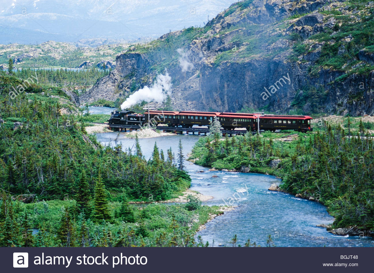 Alaska. Skagway. White Pass railroad and Old 73 Steam engine Stock ...