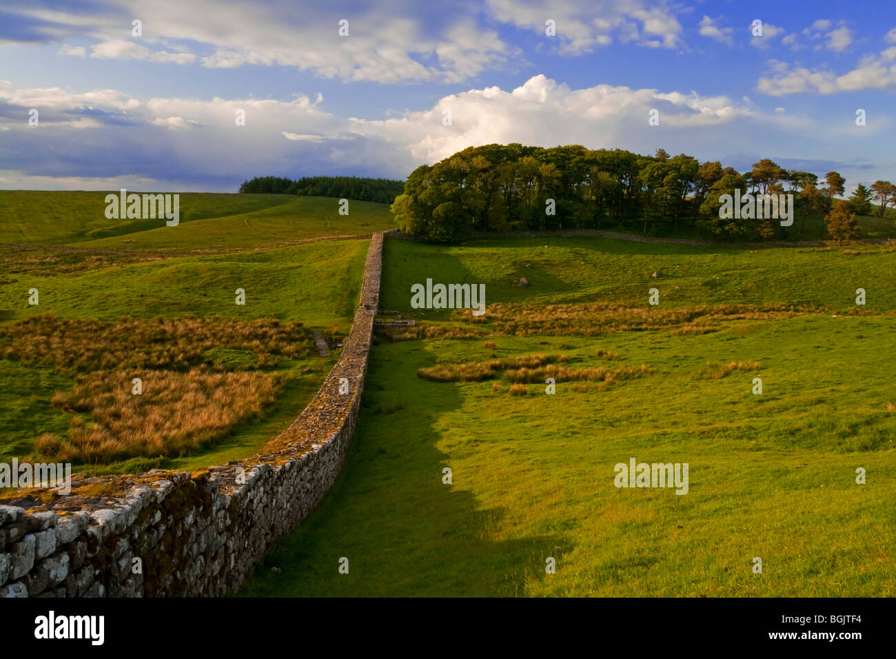 View of Hadrian's Wall an ancient Roman remain looking east near Knag ...