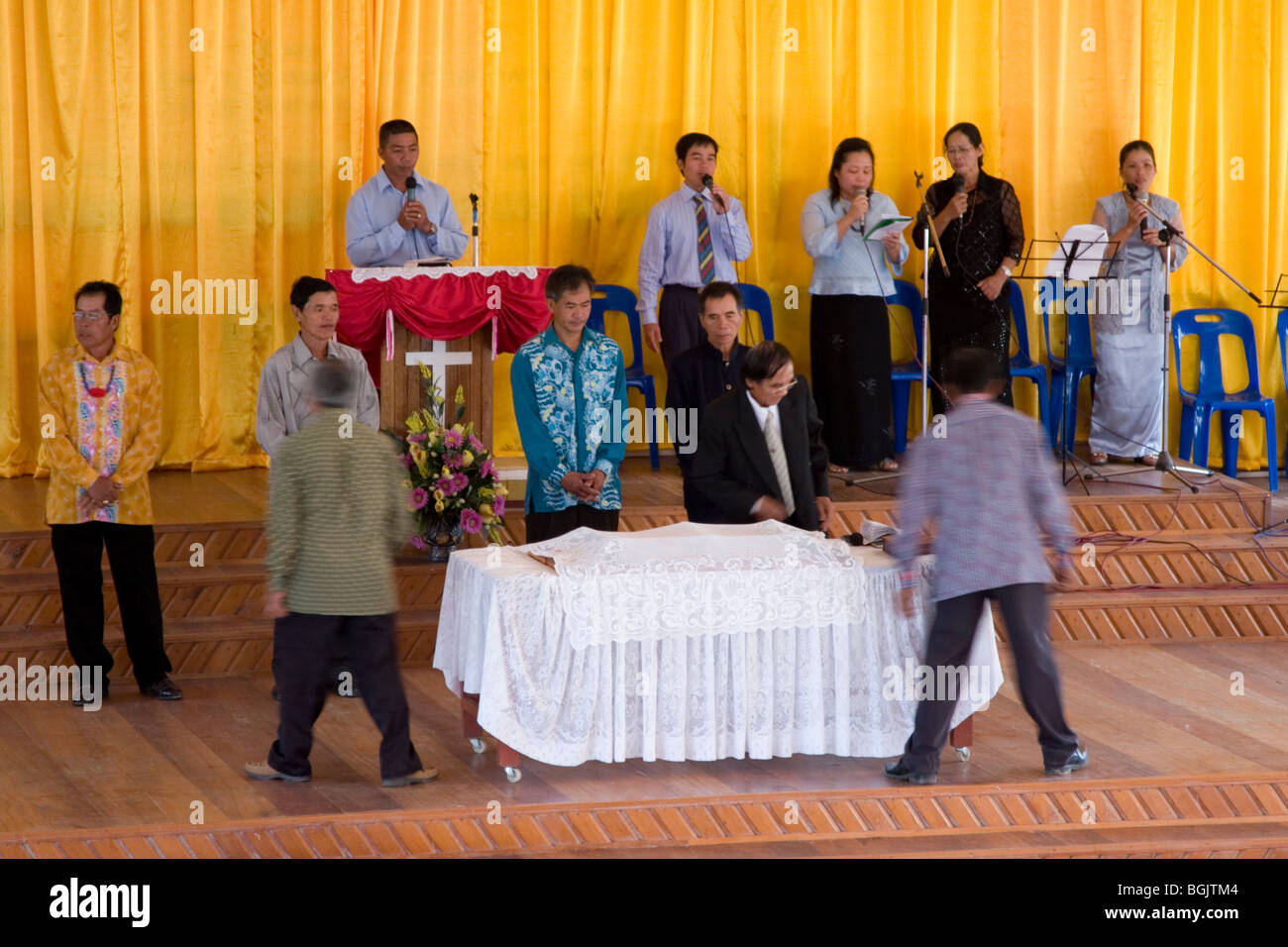 Performing the Sunday mass service at the main protestant church in ...
