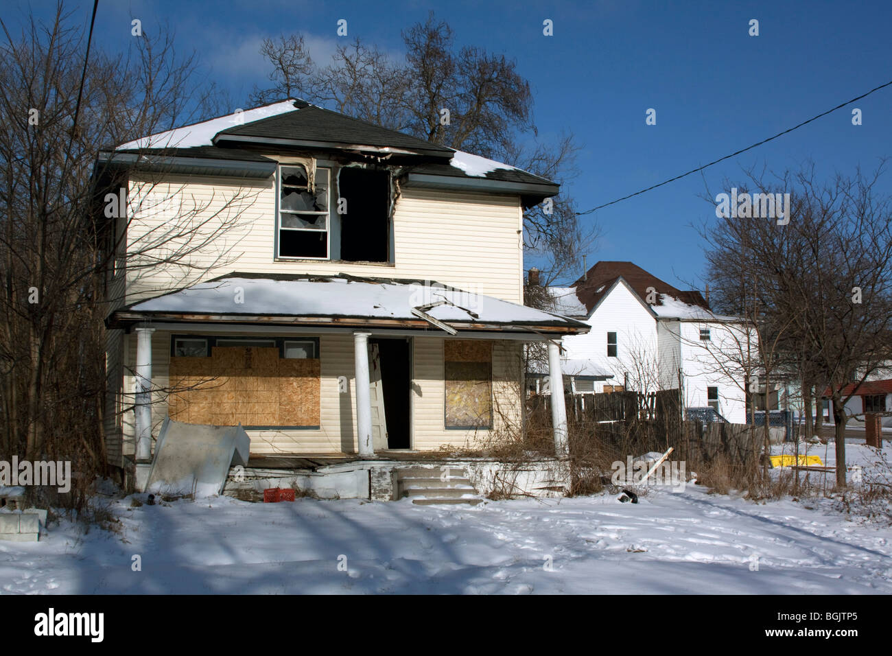 Burned-out dwelling Urban Blight Flint Michigan USA Stock Photo - Alamy