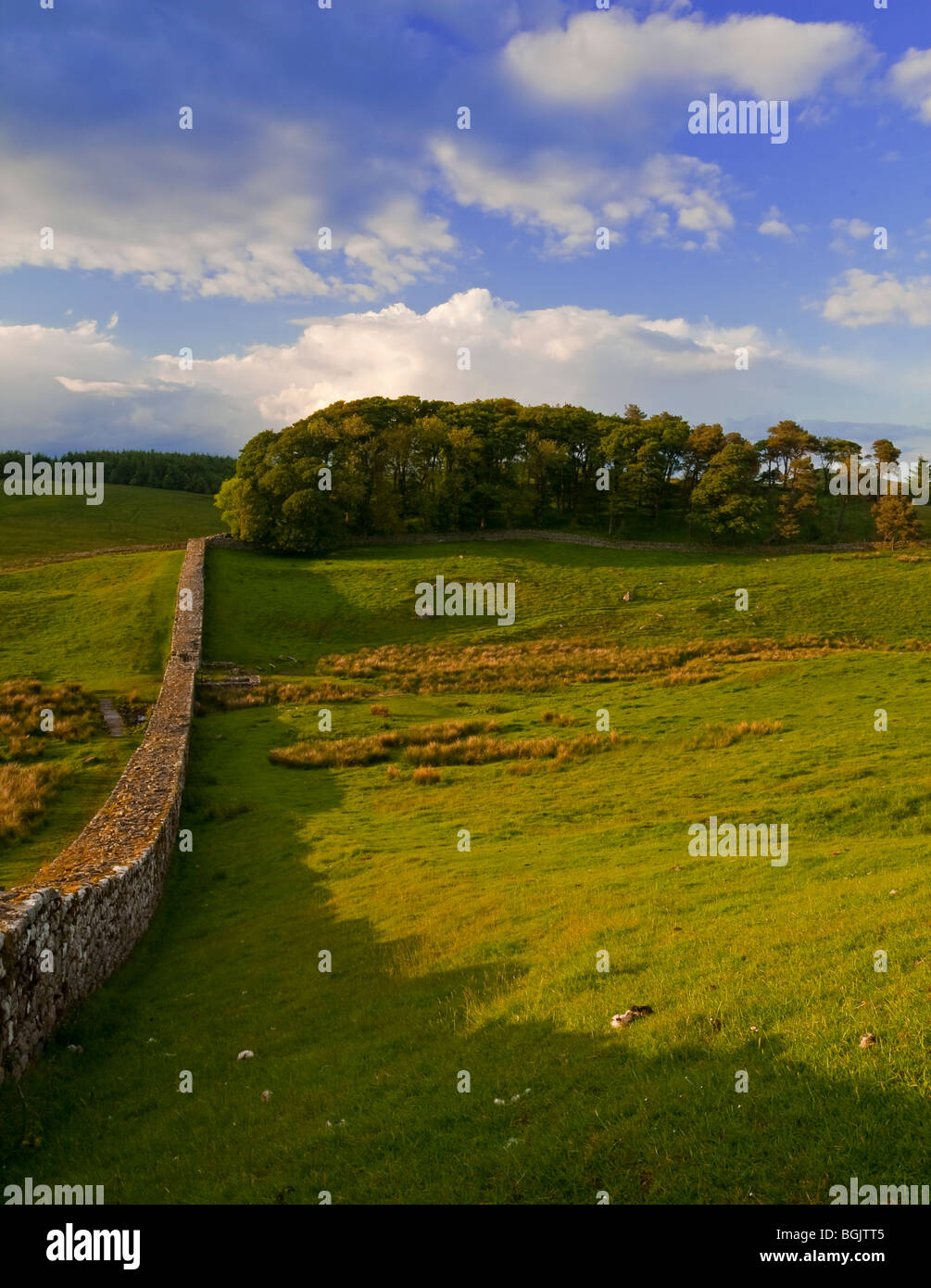 View of Hadrian's Wall an ancient Roman remain looking east near Knag ...