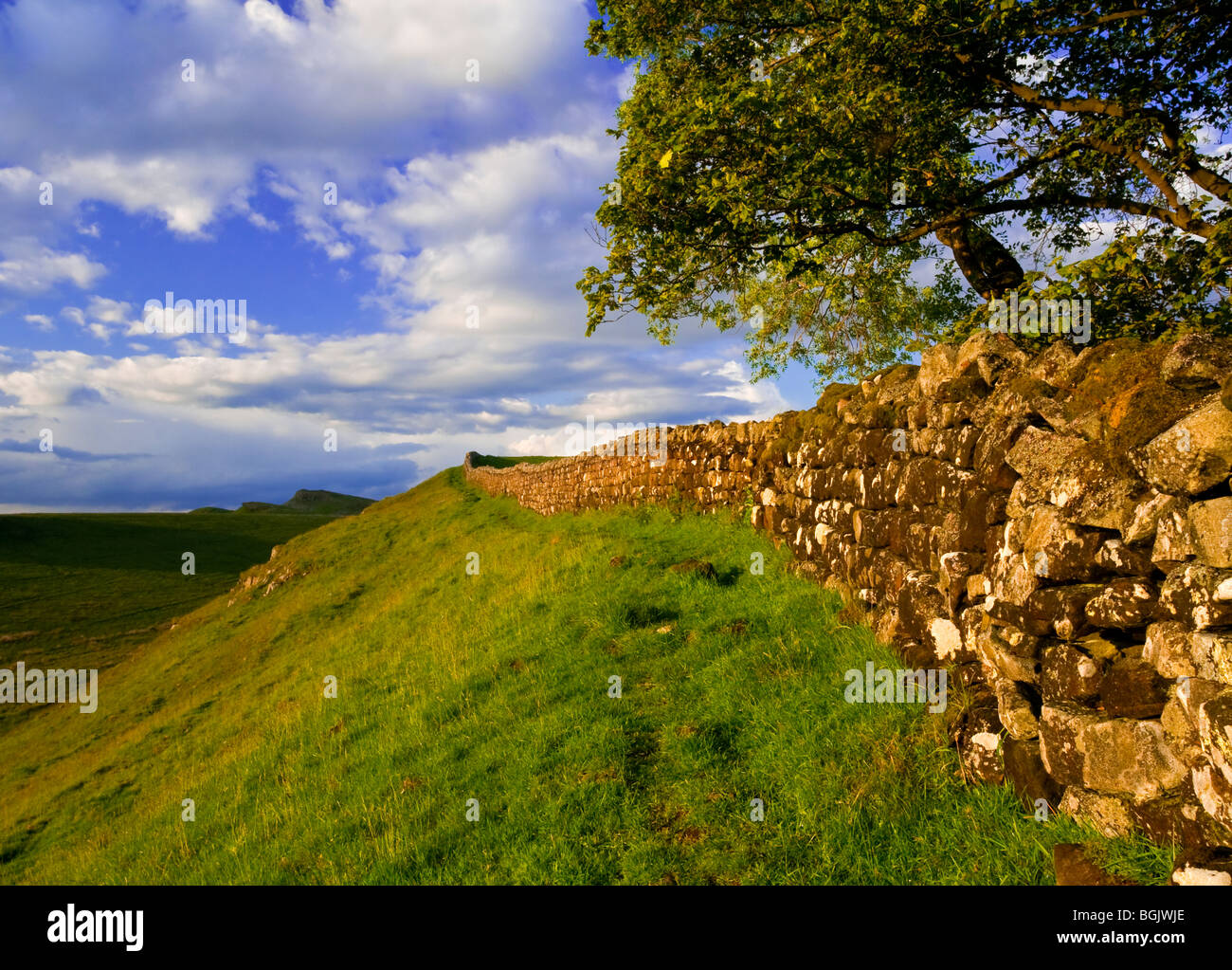 View of Hadrian's Wall an ancient Roman remain looking east near Knag ...