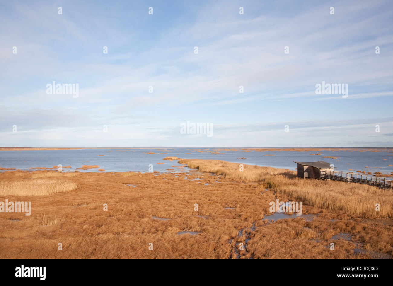 View of Liminganlahti ( Liminka Bay ) nature reserve bog and bird hide ...