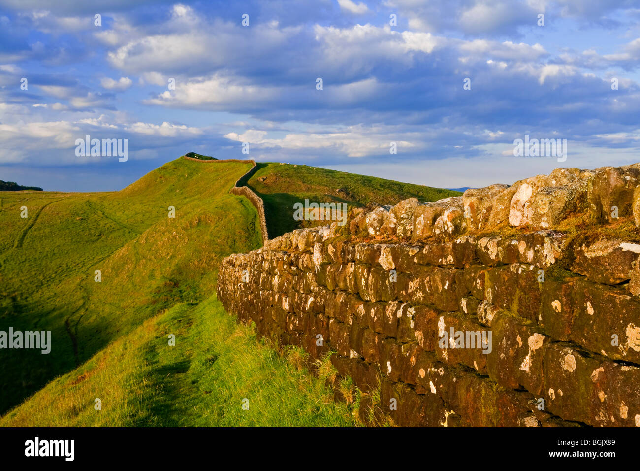 View of Hadrian's Wall an ancient Roman remain looking east near Knag ...