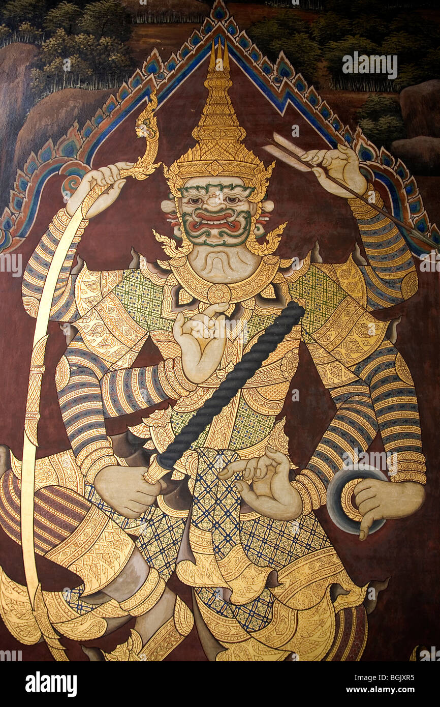 Mural Paintings along the gallery at Wat Phra Kaew , Bangkok Stock ...