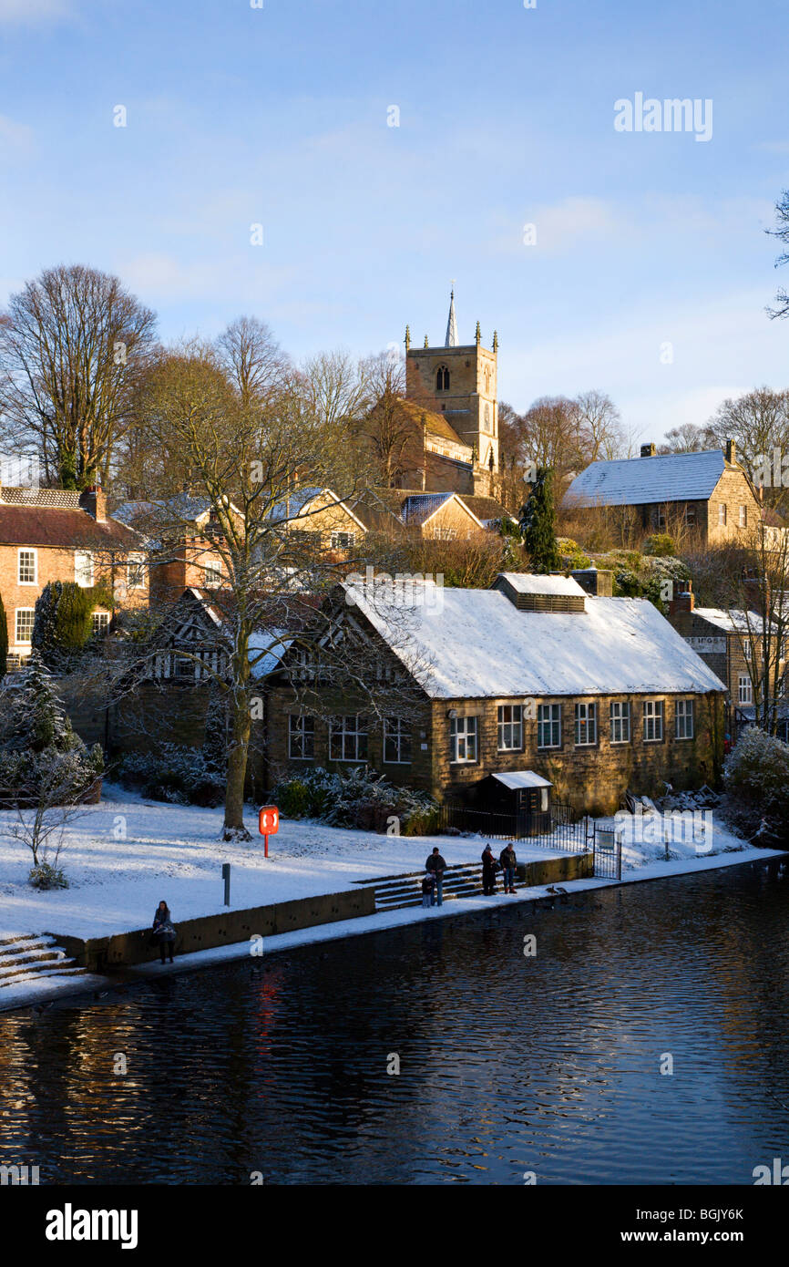 River Nidd and St Johns Church in Winter Knaresborough North Yorkshire ...